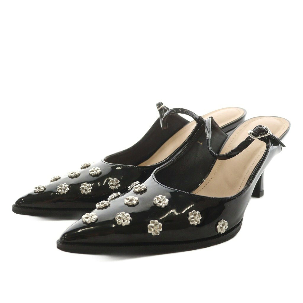 【中古】リリーブラウン Lily Brown ミュール ヒール ポインテッドトゥ ストラップ フラワー装飾 エナメル L 黒 ブラック /AN8 レディース 【ベクトル 古着】 251202ブランドリリーブラウン Lily Brown表記サ...