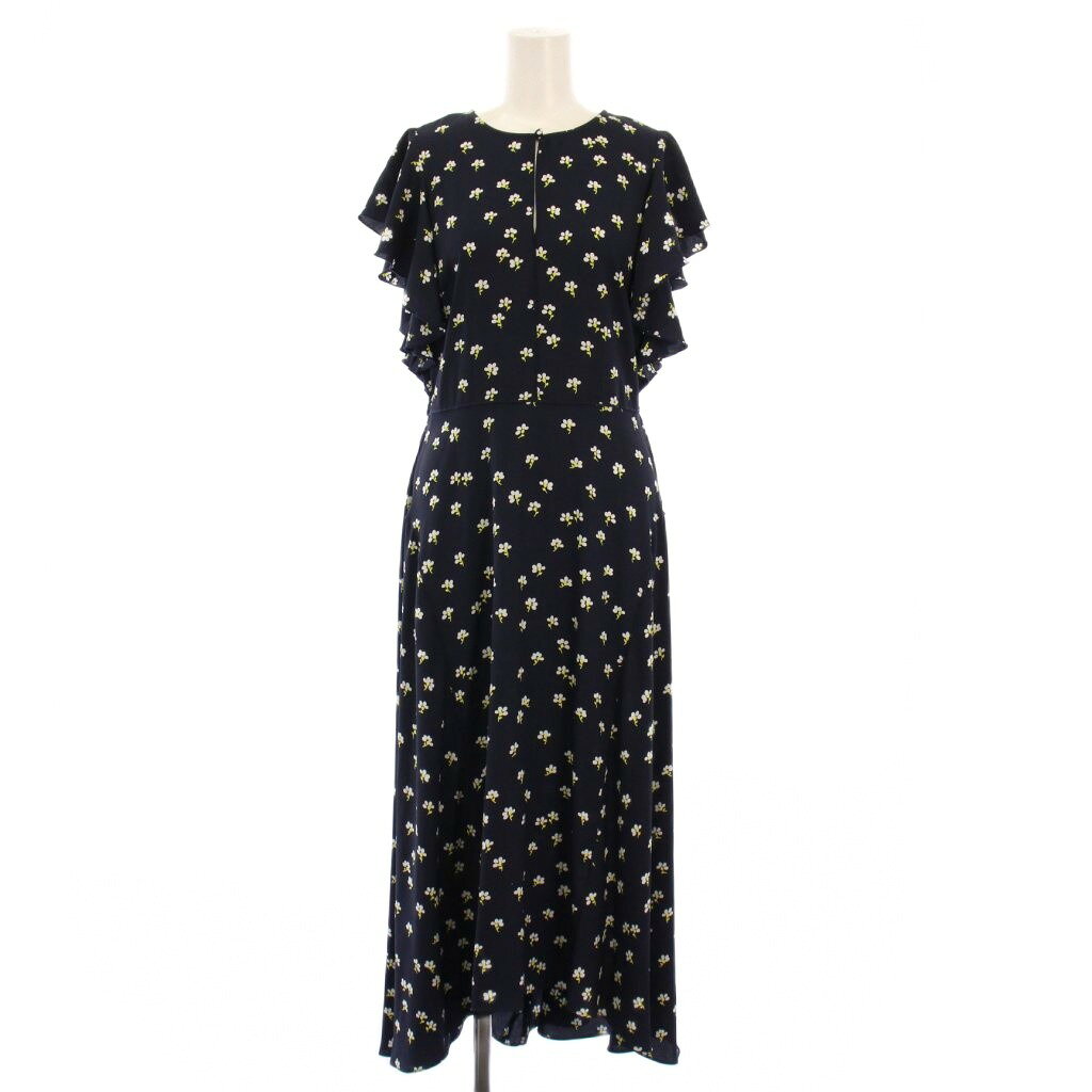 【中古】未使用品 ケイトスペード KATE SPADE Daisy Toss Flutter Sleeve Dress デイジートスフラッタースリーブワンピース フレア マキシ ロング 半袖 クルーネック 花柄 フリル 4 黒 ブラック タ...