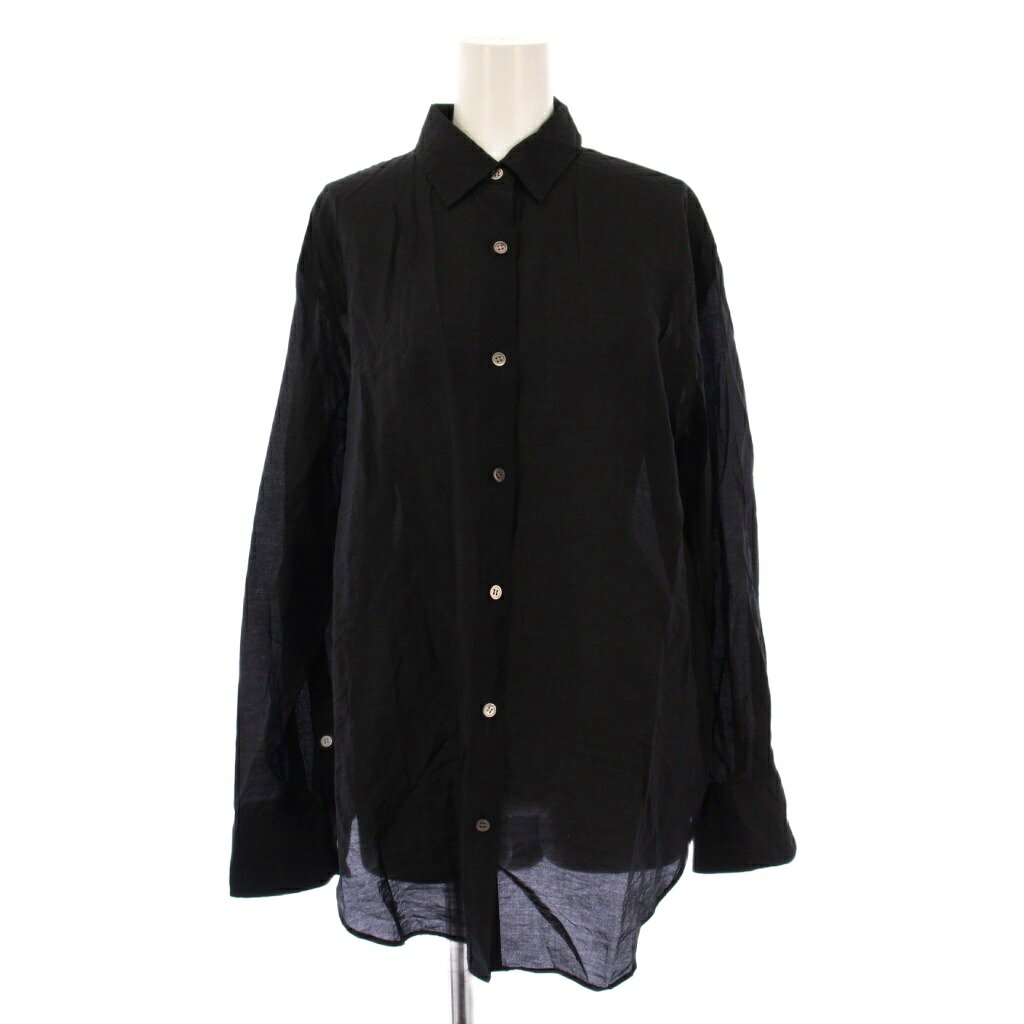 【中古】セオリー Theory 24SS Sheer Shirting BF Shirt シャツ ブラウス 長袖 レギュラーカラー ワンカラー シアー シースルー ワンカラー S 黒 ブラック 01-4208210 /BB レディース 【ベ...