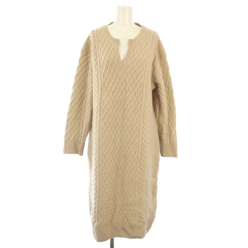 【中古】グリーンレーベルリラクシング ユナイテッドアローズ green label relaxing ハミルトンラムズウール HAMILTON LAMBSWOOL ワンピース ニット 長袖 ロング ウール ケーブル編み ベージュ /TK レ...