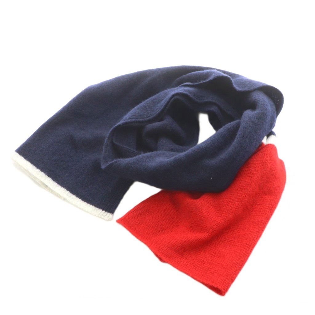 【中古】ユーティーオー キタカミ UTO KITAKAMI マフラー カシミヤ 紺 ネイビー 赤 レッド /AN21 メンズ 【ベクトル 古着】 260128実寸サイズ全長（フリンジ含まず）：約154cm　幅：約49.5cm　　素材カシミヤ...