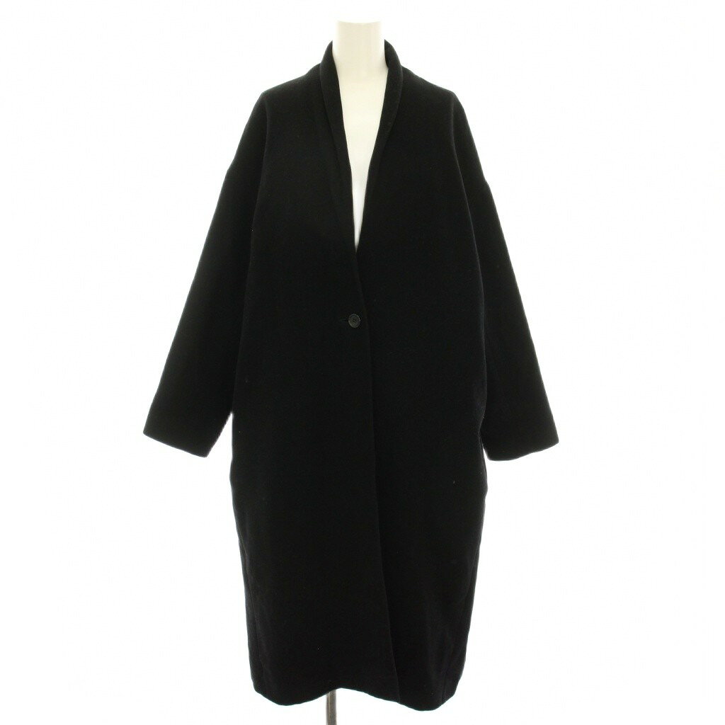 【中古】スカディ SQUADY チェスターコート ノーカラーコート アウター ロング 2 黒 ブラック EW-960727 /YT 【ベクトル 古着】 260129表記サイズ2実寸サイズ身幅：約68cm　着丈：約109cm　ゆき丈：約80c...