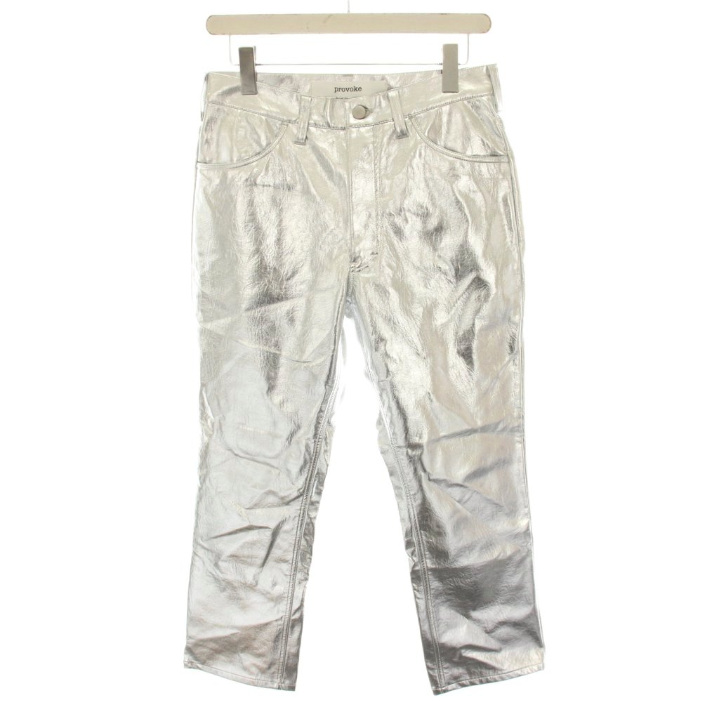 【中古】プロヴォーク PROVOKE シルバーパンツ Silver Pants ジップフライ フェイクレザー 36 シルバー PV-050055-ap /YT レディース 【ベクトル 古着】 260130表記サイズ36実寸サイズウエスト：約...