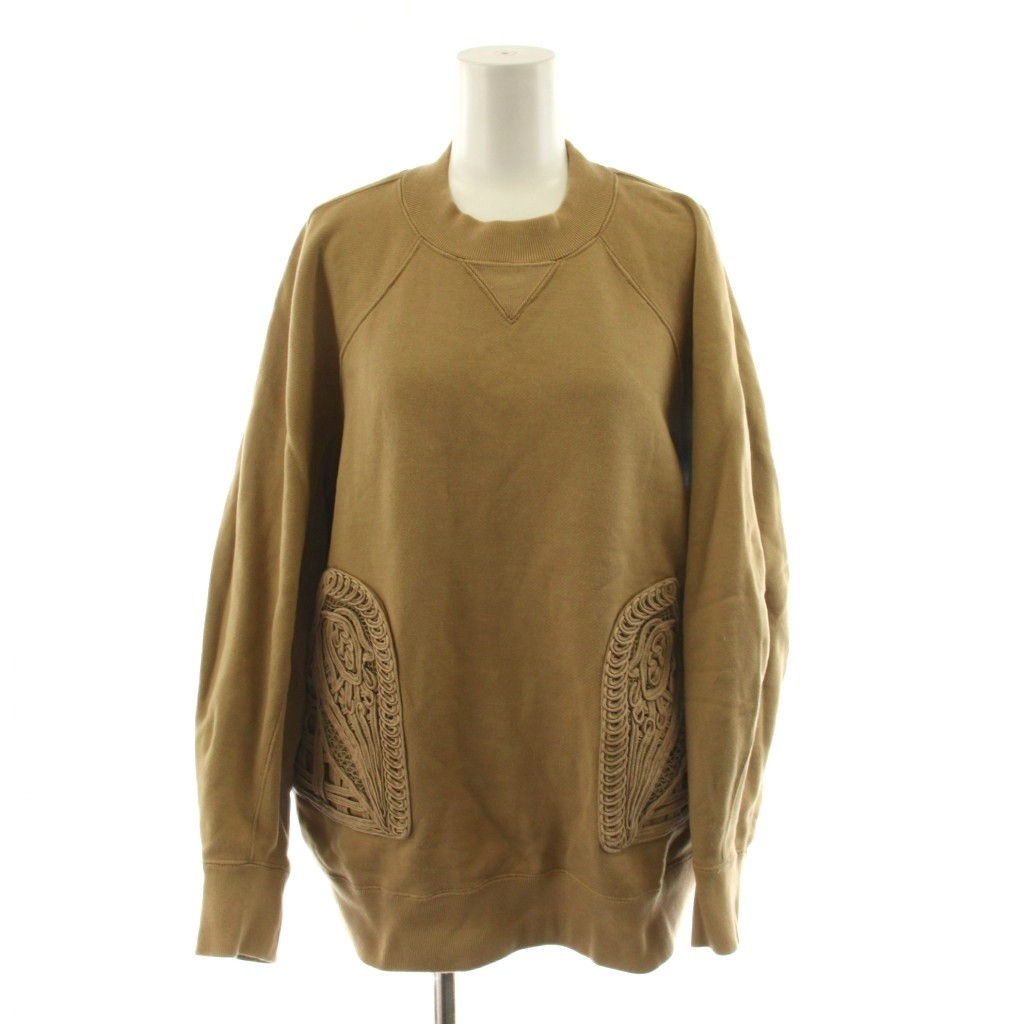 【中古】マメクロゴウチ Mame Kurogouchi 22SS Cording Embroidered Oversized Sweatshirt スウェット トレーナー 1 茶 ブラウン 長袖 クルーネック コード刺繍 MM22PS-JS...