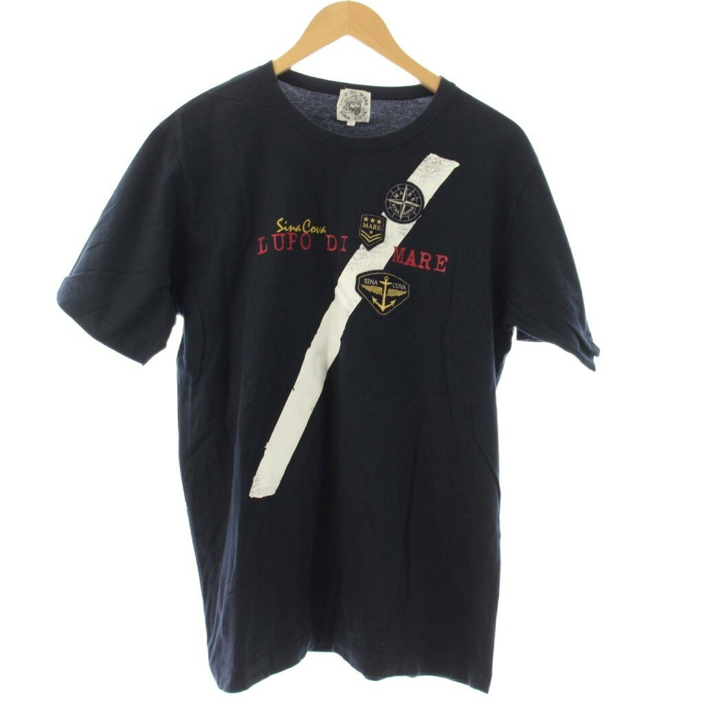 【中古】lupo di mare ルポ・ディ・マーレ Tシャツ L 黒 半袖 ラウンドネック ロゴプリント ワッペン /JP メンズ 【ベクトル 古着】 260212表記サイズL実寸サイズ肩幅：約45.5cm　身幅：約53cm　袖丈：約22...