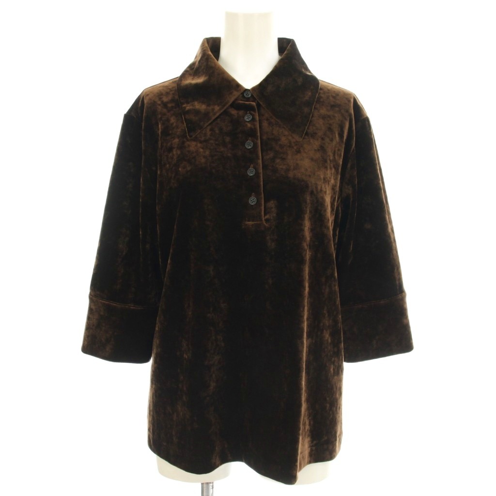 【中古】未使用品 クラネ CLANE CRUSHED VELOUR POLO TOPS ベロア ポロシャツ 五分袖 2 茶 ブラウン 19122-4062 /☆G レディース 【ベクトル 古着】 260210ブランドクラネ CLANE表記サ...