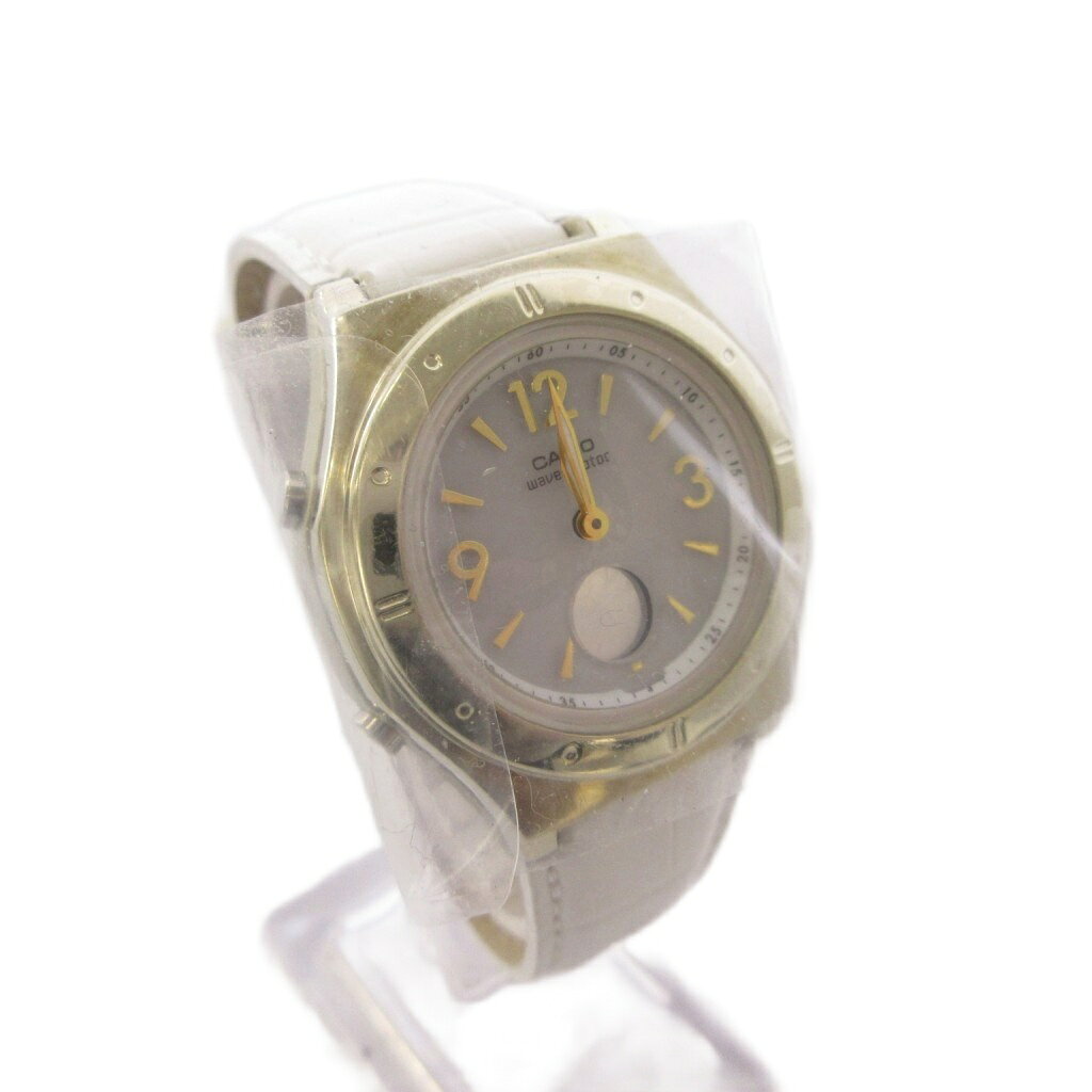 【中古】カシオ CASIO ウェーブセプター wave ceptor 腕時計 電波時計 ウォッチ ソーラー アナログ 2針 カレンダー レザーベルト グレー 白 ホワイト LWA-M160 /YT レディース 【ベクトル 古着】 26033...