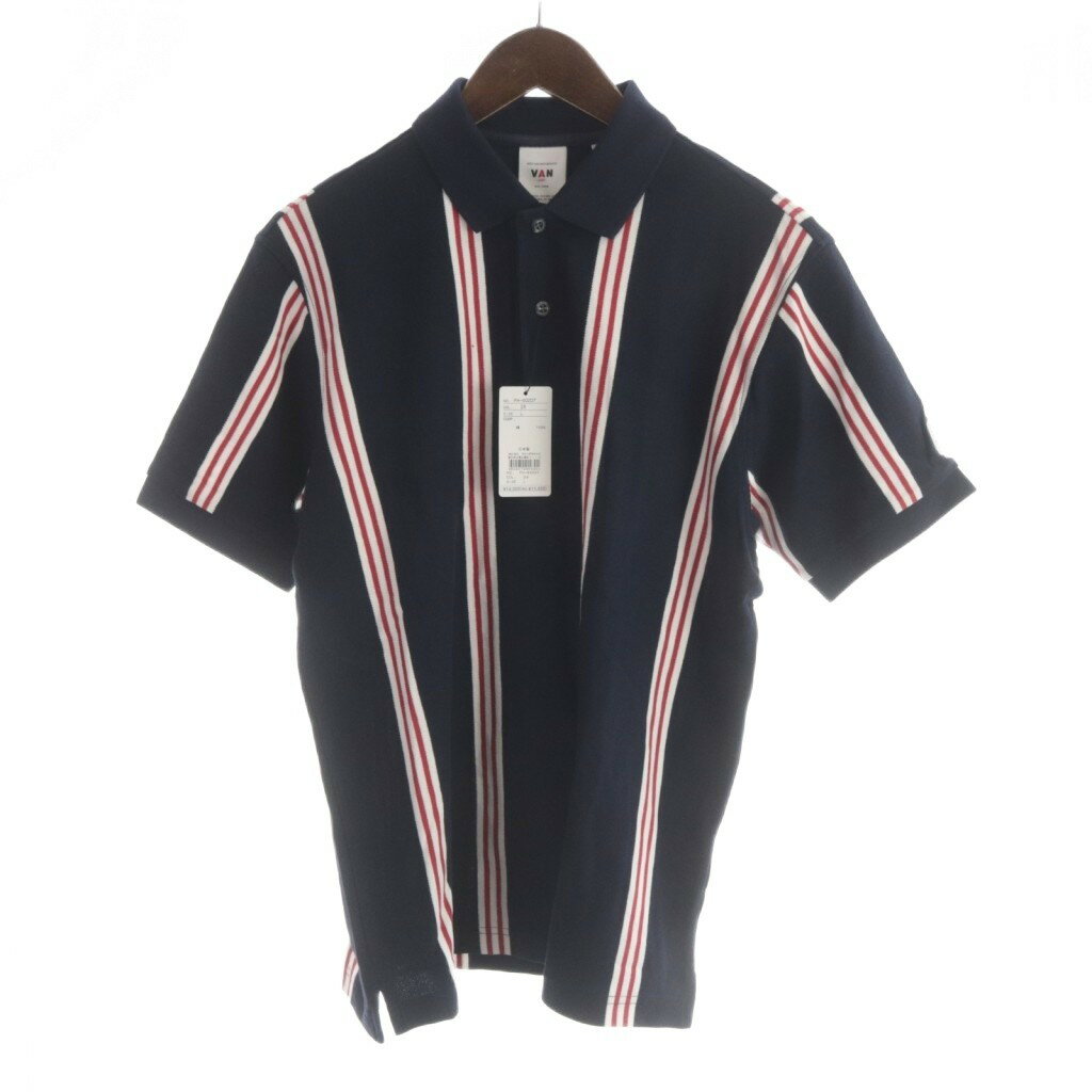 【中古】未使用品 ヴァン ヂャケット VAN JAC ポロシャツ L 紺 ネイビー 赤 レッド ストライプ柄 半袖 /AP メンズ 【ベクトル 古着】 260219ブランドヴァン ヂャケット VAN JAC表記サイズL実寸サイズ肩幅：約43...
