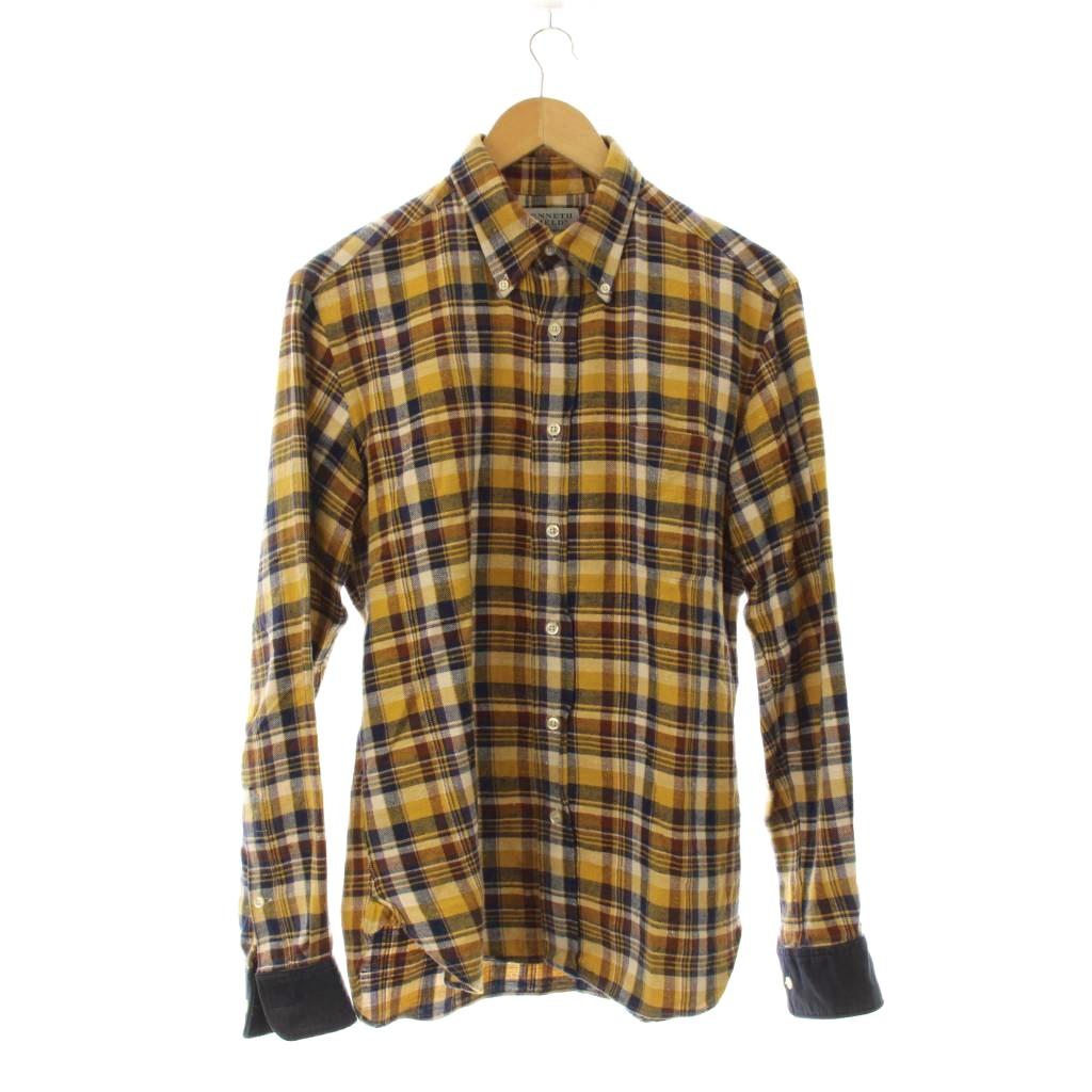 【中古】ケネスフィールド KENNETH FIELD シャツ S イエロー チェック柄 ボタンダウンカラー 長袖 /JP メンズ 【ベクトル 古着】 260221ブランドケネスフィールド KENNETH FIELD表記サイズS実寸サイズ肩幅...