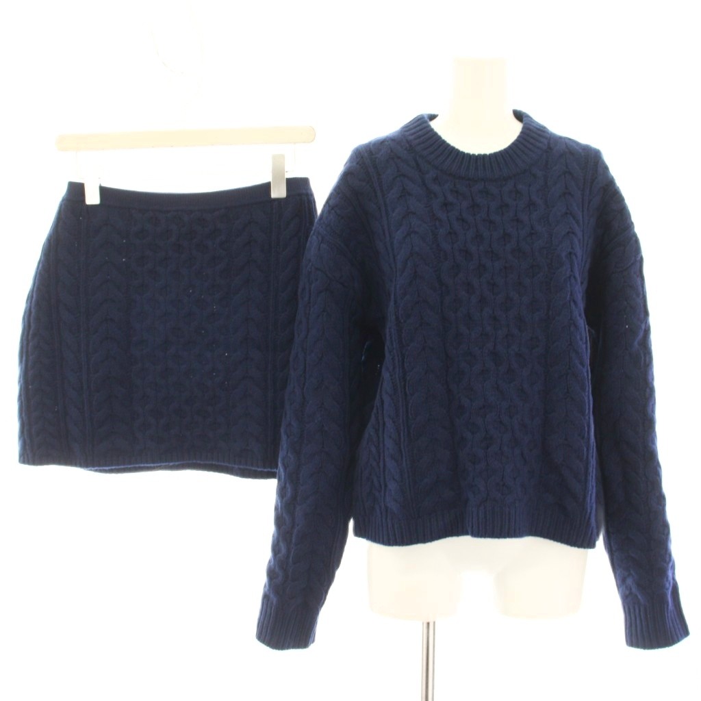 【中古】セオリー Theory 24AW FELTED WOOL CASH CABLE MINI F FELTED WOOL CASH ARAN CN PO セットアップ ニット セーター 台形スカート ミニ ケーブル編み ウール カシミヤ...