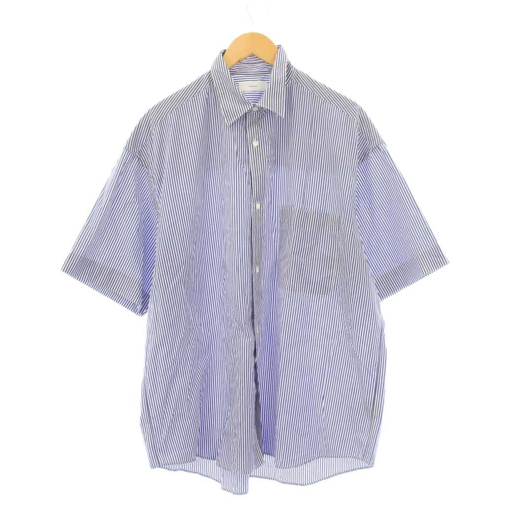 【中古】グラフペーパー Graphpaper BROAD STRIPE S/S OVERSIZED REGULAR COLLAR SHIRT オーバーサイズレギュラーシャツ 半袖 ストライプ F 青 白 GM231-50218B /KH メ...
