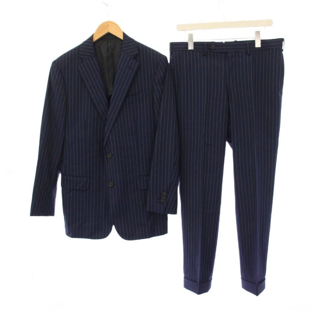 【中古】バーニーズニューヨーク BARNEYS NEW YORK ロロピアーナ シングルスーツ テーラードジャケット パンツ スラックス ストライプ 48 紺 US31210828 /KH 【ベクトル 古着】 260227ブランドバーニーズ...