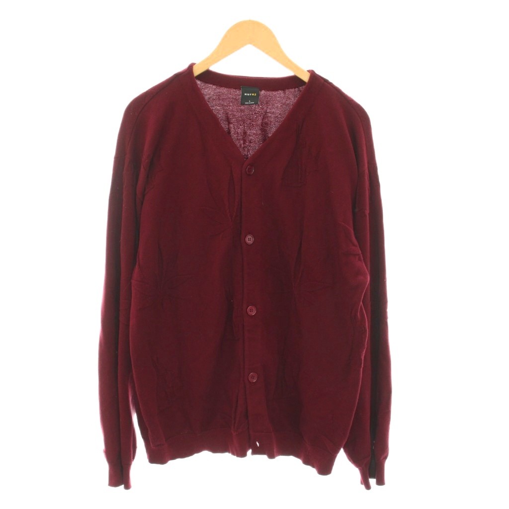 【中古】ハフ HUF FR2 カーディガン ニット Vネック 長袖 L ボルドー /YM メンズ 【ベクトル 古着】 260304ブランドハフ HUF表記サイズL実寸サイズ肩幅：55cm　身幅：55cm　着丈：63cm　袖丈：61cm　　素...