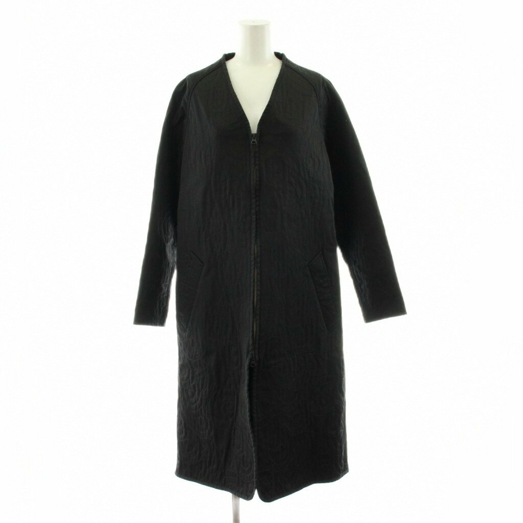 【中古】ワークノットワーク WORK NOT WORK ノーカラーコート 中綿 ロング 総柄 1 黒 ブラック UW87-27U032 /KU レディース 【ベクトル 古着】 260303表記サイズ1実寸サイズ身幅：48cm　着丈：114c...