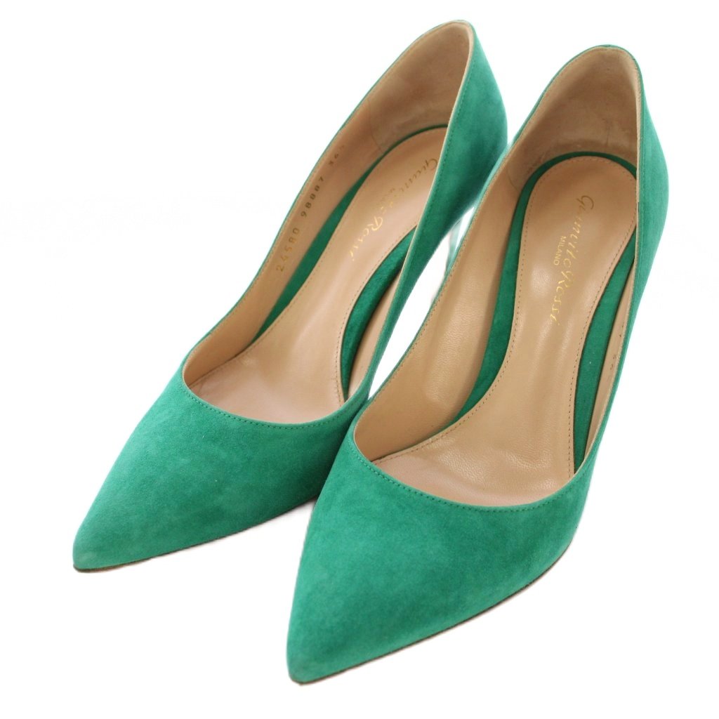 【中古】ジャンヴィトロッシ Gianvito Rossi ANVITO 85 パンプス ポインテッドトゥ スエード ヒール 36.5 グリーン 24580 /TK レディース 【ベクトル 古着】 260306ブランドジャンヴィトロッシ Gi...