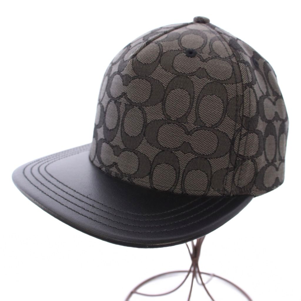 【中古】コーチ COACH シグネチャー ジャカード フラット ブリム ハット キャップ 帽子 総柄 M-L 黒 グレー CH408 /TK レディース 【ベクトル 古着】 260319ブランドコーチ COACH表記サイズM-L （実寸サイ...