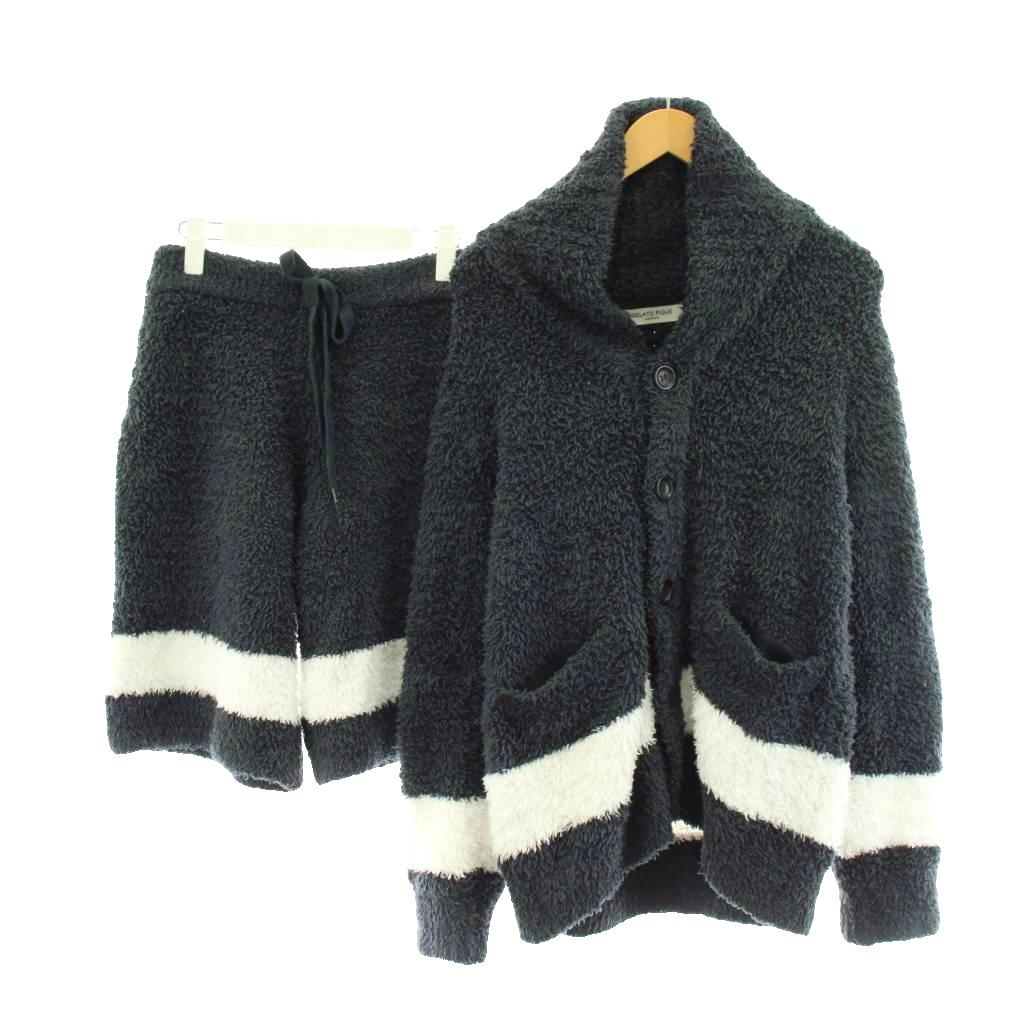 【中古】ジェラートピケオム GELATO PIQUE HOMME ルームウェア 部屋着 カーディガン ハーフパンツ ショートパンツ ボーダー柄 フリース M 紺 ネイビー 白 ホワイト PMNT195912 PMNP195913 /AN78...