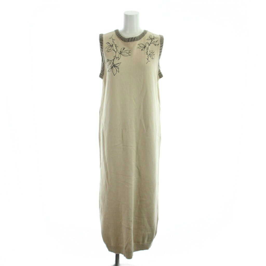 【中古】ウィルフリー willfully embroidery flower no sleeve knit op ニットワンピース F ベージュ ノースリーブ 花柄 ラウンドネック /AP レディース 【ベクトル 古着】 260326ブラン...