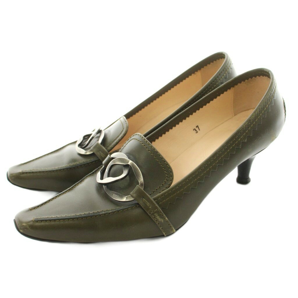 【中古】トッズ TOD'S パンプス スクエアトゥ レザー 37 カーキ /KU レディース 【ベクトル 古着】 260326ブランドトッズ TOD'S表記サイズ37実寸サイズヒールの高さ：5.5cm　最大幅：8cm　　素材レザー色ダークグ...