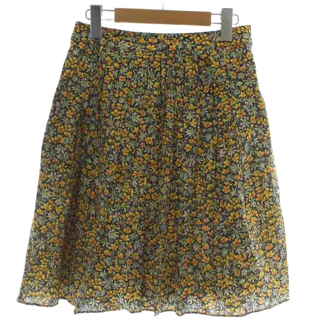 【中古】マッキントッシュフィロソフィー MACKINTOSH PHILOSOPHY プリーツスカート 34 黒 ブラック 黄 イエロー 花柄 ギャザー ひざ丈 /GG レディース 【ベクトル 古着】 260323ブランドマッキントッシュフィ...