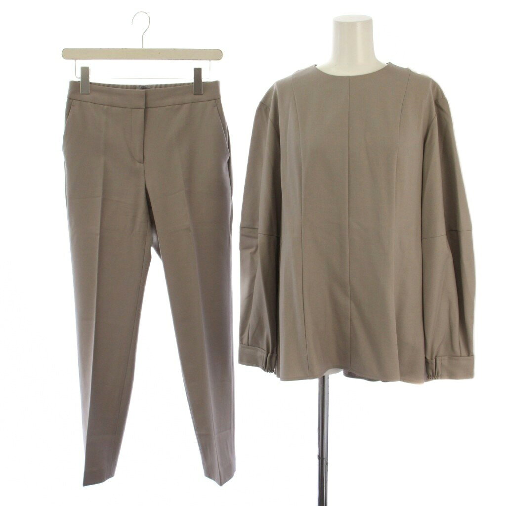 【中古】セオリーリュクス theory luxe 22AW NEW SAXONY SEINE セットアップ 上下 カットソー 長袖 スラックスパンツ ジップフライ ウール 38 グレージュ /BM レディース 【ベクトル 古着】 26032...