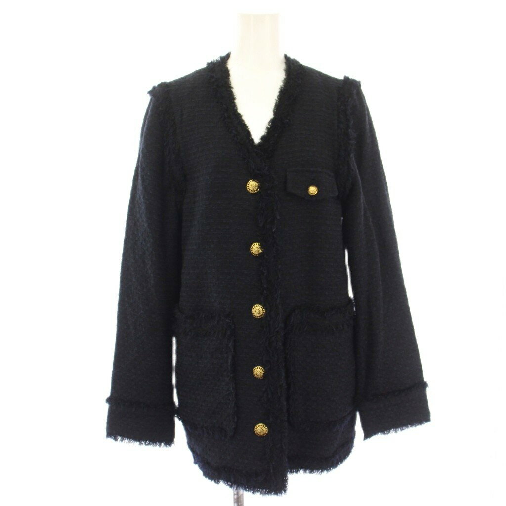 【中古】オルグ ORGUE Tweed fringe 2way jacket ツイードジャケット フリンジ M 紺 ネイビー 2403-ORG-FMD0001 /HN レディース 【ベクトル 古着】 260401表記サイズM実寸サイズ肩幅：...