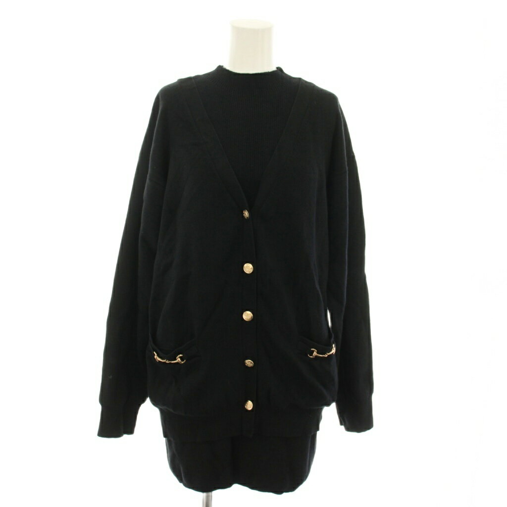 【中古】ハーリップトゥ Her lip to クレメンスニットドレスセット Clemence Knit Dress Set セットアップ 上下 ニットカーディガン Vネック 長袖 ビットホース ニットワンピース ミニ ノースリーブ リブ編み...
