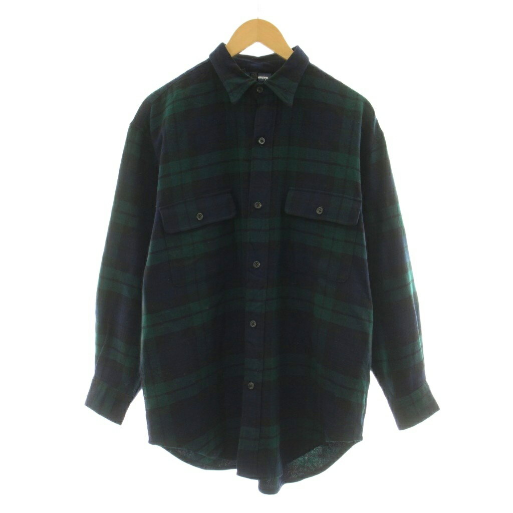 【中古】ラルフローレン RALPH LAUREN カジュアルシャツ 長袖 チェック柄 エルボーパッチ ウール100％ 14 紺 ネイビー 緑 グリーン /KU メンズ 【ベクトル 古着】 260415ブランドラルフローレン RALPH LA...
