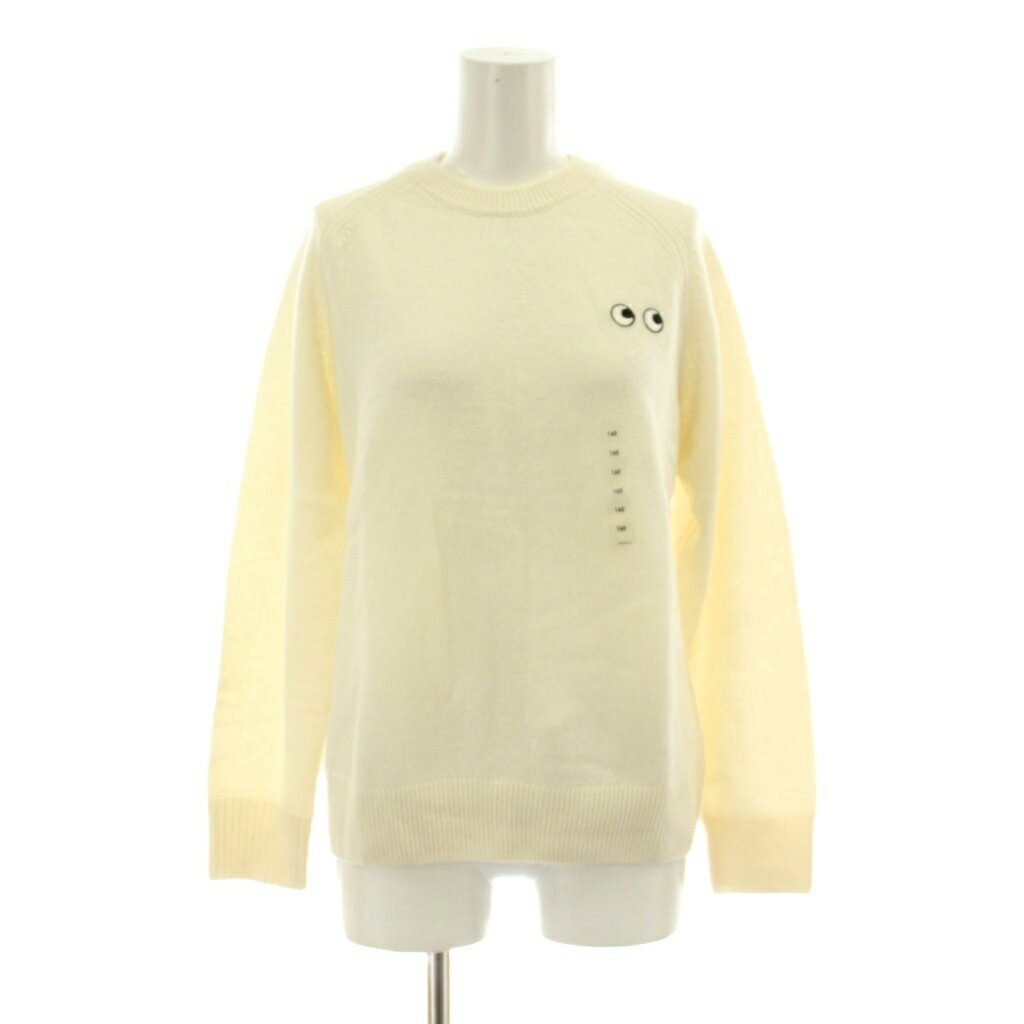 【中古】未使用品 ユニクロ UNIQLO ニット セーター ウール 160 オフホワイト 長袖 ラウンドネック 目のイラスト /DU キッズ 【ベクトル 古着】 260514ブランドユニクロ UNIQLO表記サイズ160実寸サイズ身幅：47...