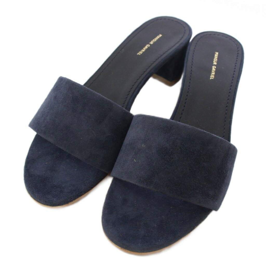 【中古】マンサー ガブリエル MANSUR GAVRIEL サンダル ミュール スエード 35 紺 ネイビー /TK レディース 【ベクトル 古着】 260516表記サイズ35実寸サイズヒールの高さ：4.5cm　最大幅：8cm　　素材スエー...