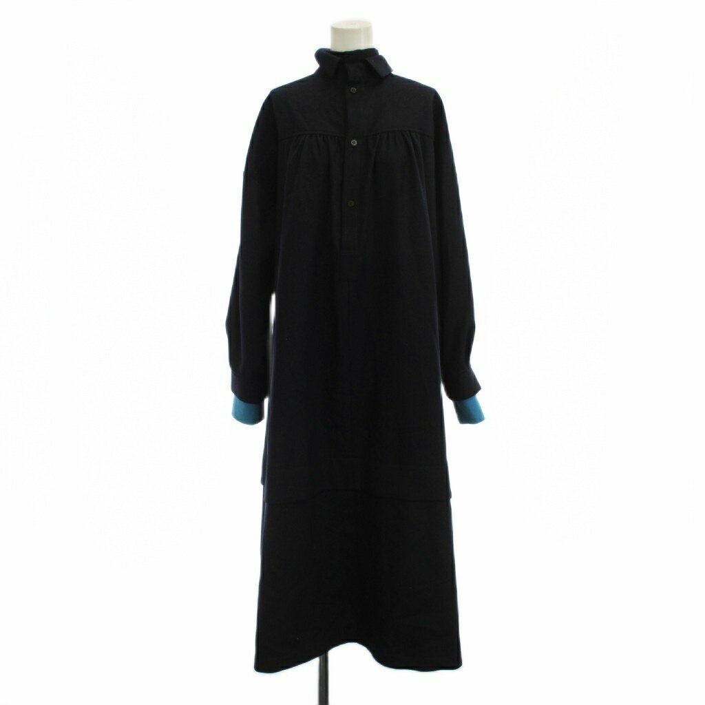 【中古】エンフォルド ENFOLD 22AW A-LINE SHIRT DRESS ワンピース ウール 36 紺 ロング丈 長袖 襟付き 300FA2331980 /JP 【ベクトル 古着】 260519ブランドエンフォルド ENFOLD表...