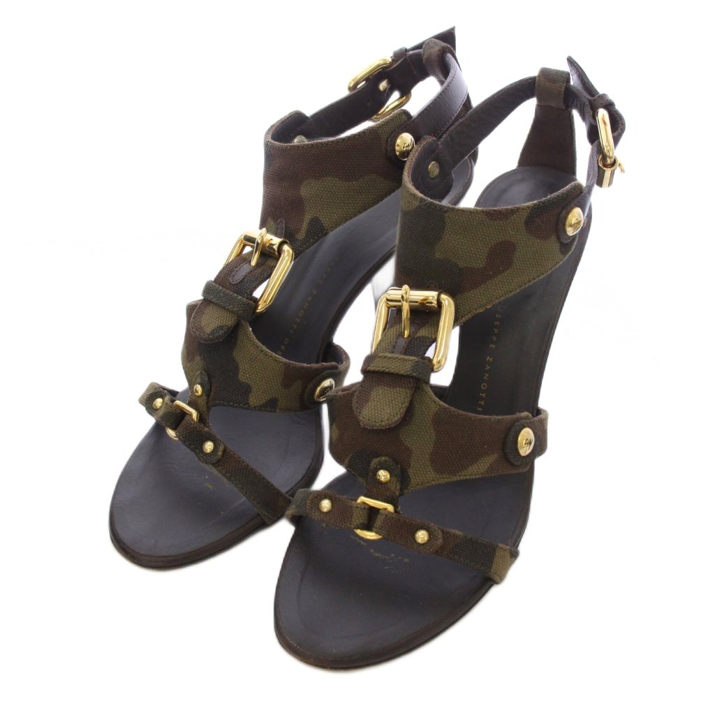 【中古】ジュゼッペザノッティデザイン GIUSEPPE ZANOTTI DESIGN Camo Slingback Pumps サンダル ストラップ カモフラ 迷彩柄 37 カーキ 0232VB090 /TK レディース 【ベクトル 古着】...