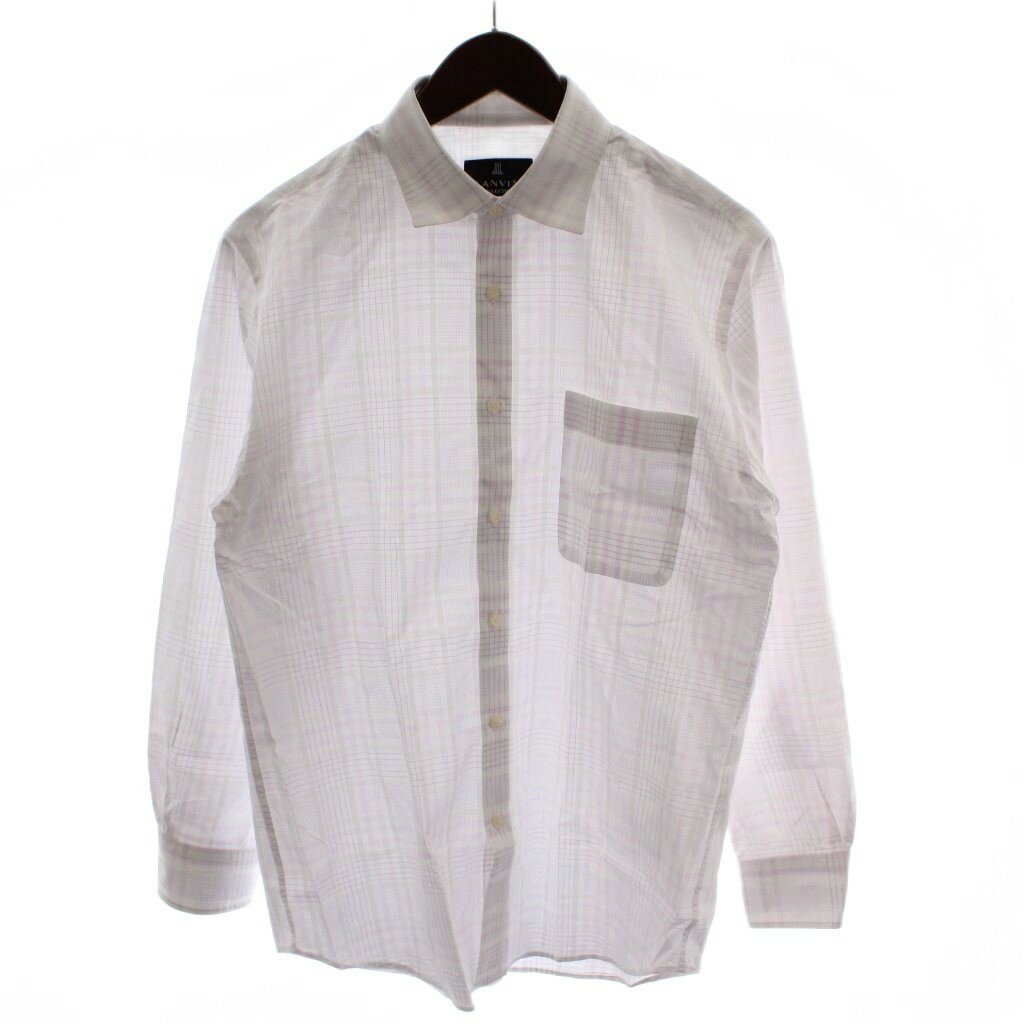 【中古】ランバン LANVIN ワイシャツ Yシャツ M ピンク チェック柄 長袖 胸ポケット /GG メンズ 【ベクトル 古着】 260613ブランドランバン LANVIN表記サイズM実寸サイズ肩幅：44.5cm　身幅：52.5cm　着丈...