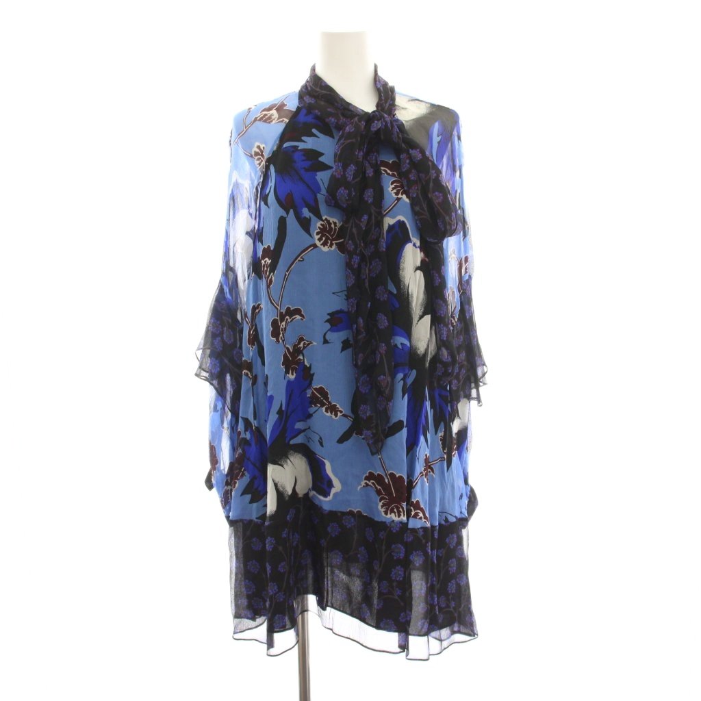 【中古】ダイアンフォンファステンバーグ DIANE von FURSTENBERG ワンピース ミニ シルク XS 青 ブルー 黒 ブラック 花柄 総柄 長袖 /YM11 レディース 【ベクトル 古着】 260619ブランドダイアンフォンフ...
