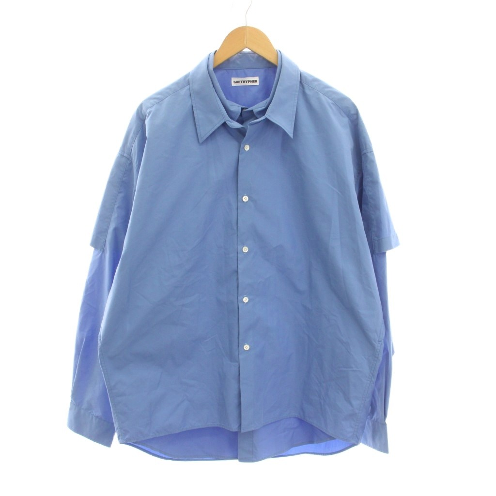 【中古】ソフトハイフン SOFTHYPHEN 23SS DOUBLE FRONT OVER SIZED SIGNATURE SHIRT ダブルフロントオーバーサイズシグネチャーシャツ レイヤード 長袖 3 サックスブルー /YM31 メンズ...