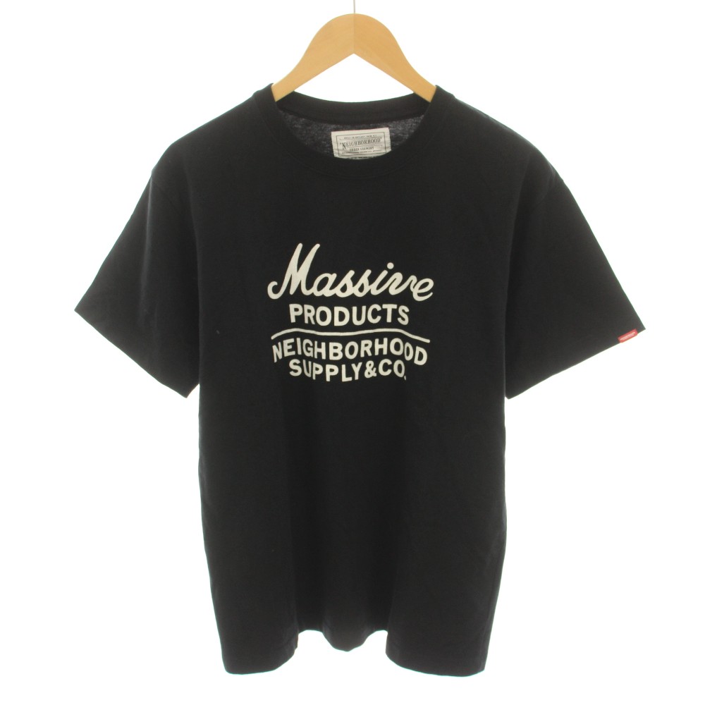 【中古】ネイバーフッド NEIGHBORHOOD マッシブプロダクツ Massive Products Tシャツ カットソー クルーネック 半袖 ロゴプリント M 黒 ブラック 白 ホワイト /YT12 メンズ 【ベクトル 古着】 2607...