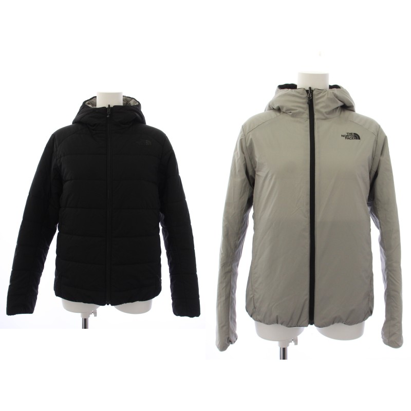 【中古】ザノースフェイス THE NORTH FACE リバーシブルエニタイムインサレーテッドフーディ Reversible Anytime Insulated Hoodie 中綿ジャケット アウター フード M グレー 黒 ブラック NY...