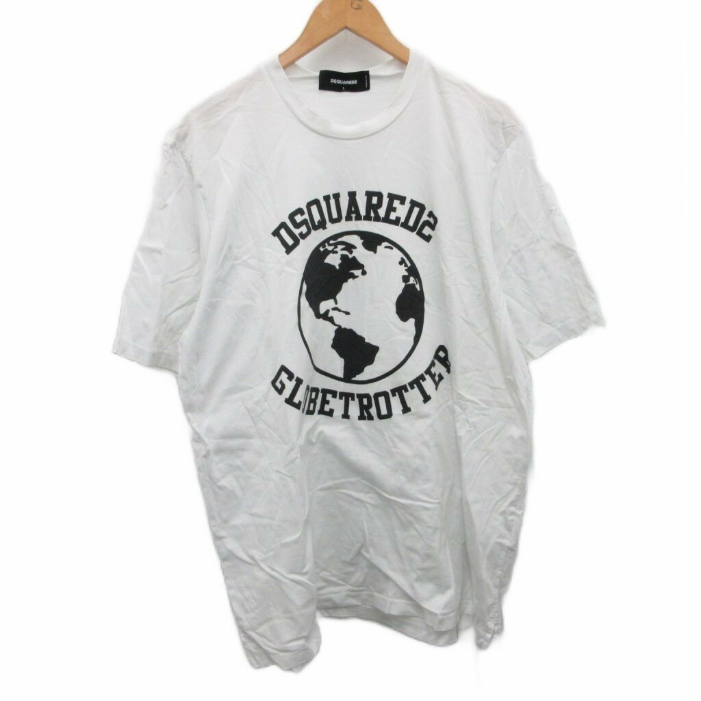 【中古】ディースクエアード DSQUARED2 22SS GLOBETROTTER Tシャツ カットソー 半袖 ロゴプリント 白 ホワイト L メンズ 【ベクトル 古着】 260113ブランドディースクエアード DSQUARED2表記サイズ...