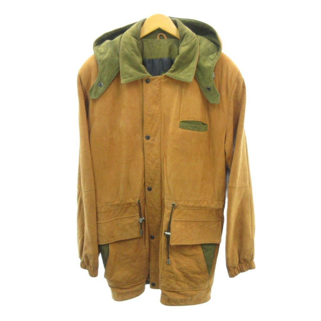 【中古】ダウンアンダーインターナショナル DOWN UNDER INTERNATIONAL スエード レザー フーデッド コート ジャケット 茶 ブラウン L メンズ 【ベクトル 古着】 260114表記サイズL実寸サイズ肩幅：50cm　身...