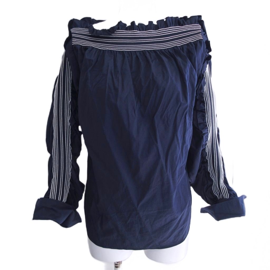【中古】アディアム ADEAM Long Sleeve Smocking プルオーバーブラウス フリル ギャザー ステッチ 変形デザイン 長袖 0 約XS 紺 ネイビー 41491 0115 レディース 【ベクトル 古着】 260115ブラ...