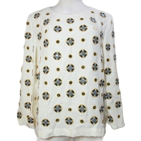 【中古】ダイアンフォンファステンバーグ DIANE von FURSTENBERG スパンコールトップス カットソー シルクレーヨン 9分袖 4 M相当 白 ホワイト IBO88 /X レディース 【ベクトル 古着】 260216ブランドダ...