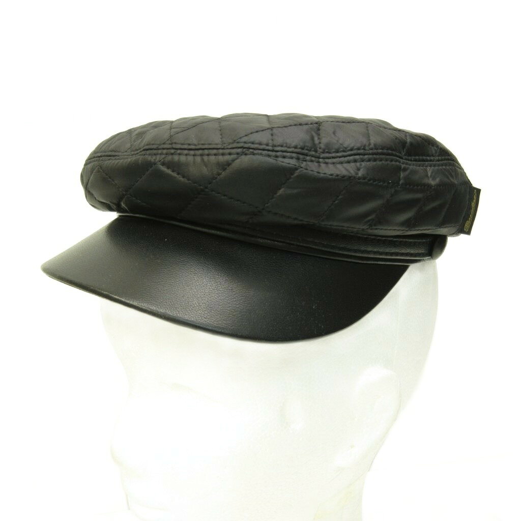 【中古】未使用品 ボルサリーノ Borsalino タグ付 キャスケット キルティング レザー切替 黒 ブラック 55 レディース 【ベクトル 古着】 260217ブランドボルサリーノ Borsalino表記サイズ55実寸サイズつば：5cm...