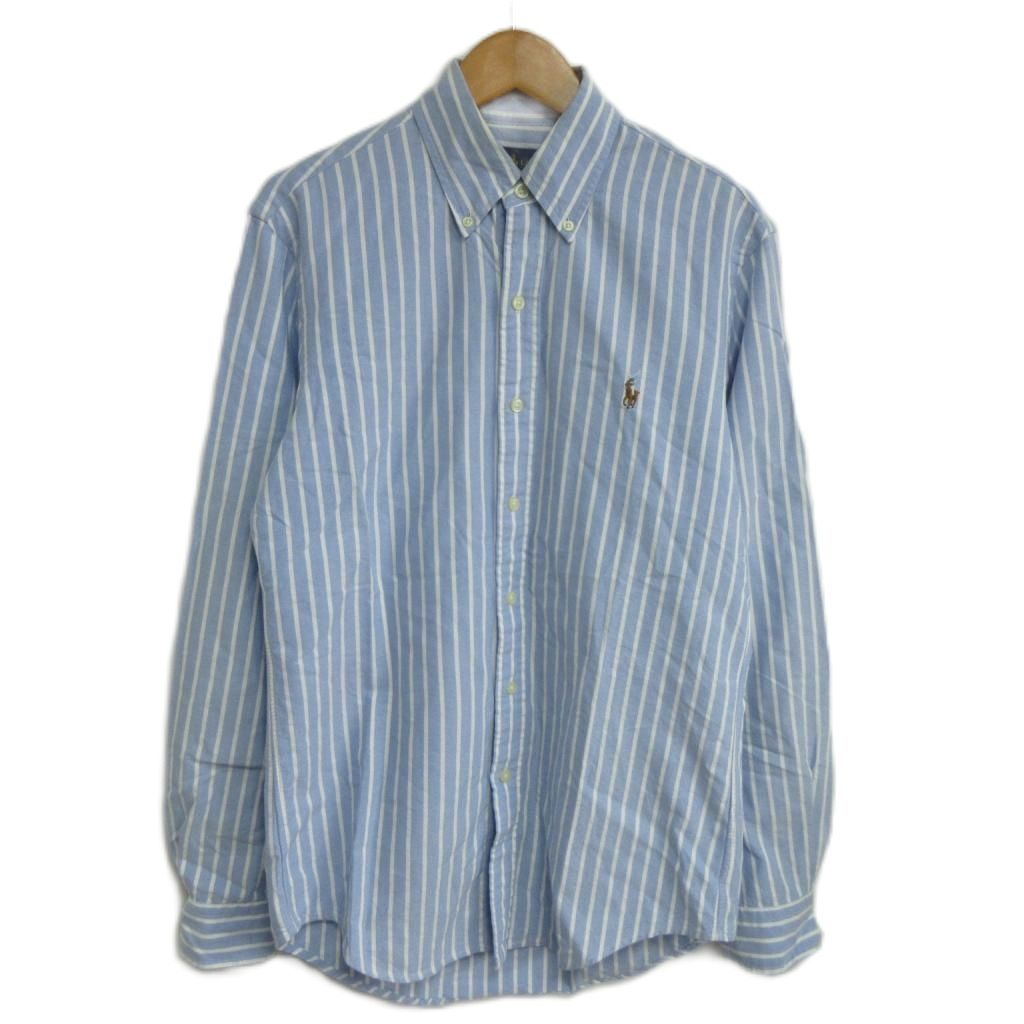 【中古】ラルフローレン RALPH LAUREN CLASSIC FIT ストライプシャツ ポニー刺繍 ボタンダウン 長袖 XS ライトブルー IBO96 メンズ 【ベクトル 古着】 260522ブランドラルフローレン RALPH LAUR...