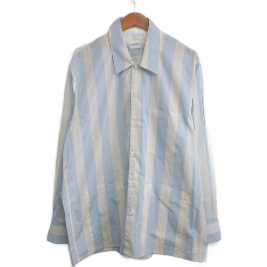 【中古】バグッタ Bagutta シャツ 長袖 ストライプ オーバーサイズ M 白 ホワイト ライトブルー メンズ 【ベクトル 古着】 260601ブランドバグッタ Bagutta表記サイズM実寸サイズ肩幅：52cm　身幅：63cm　着丈：...