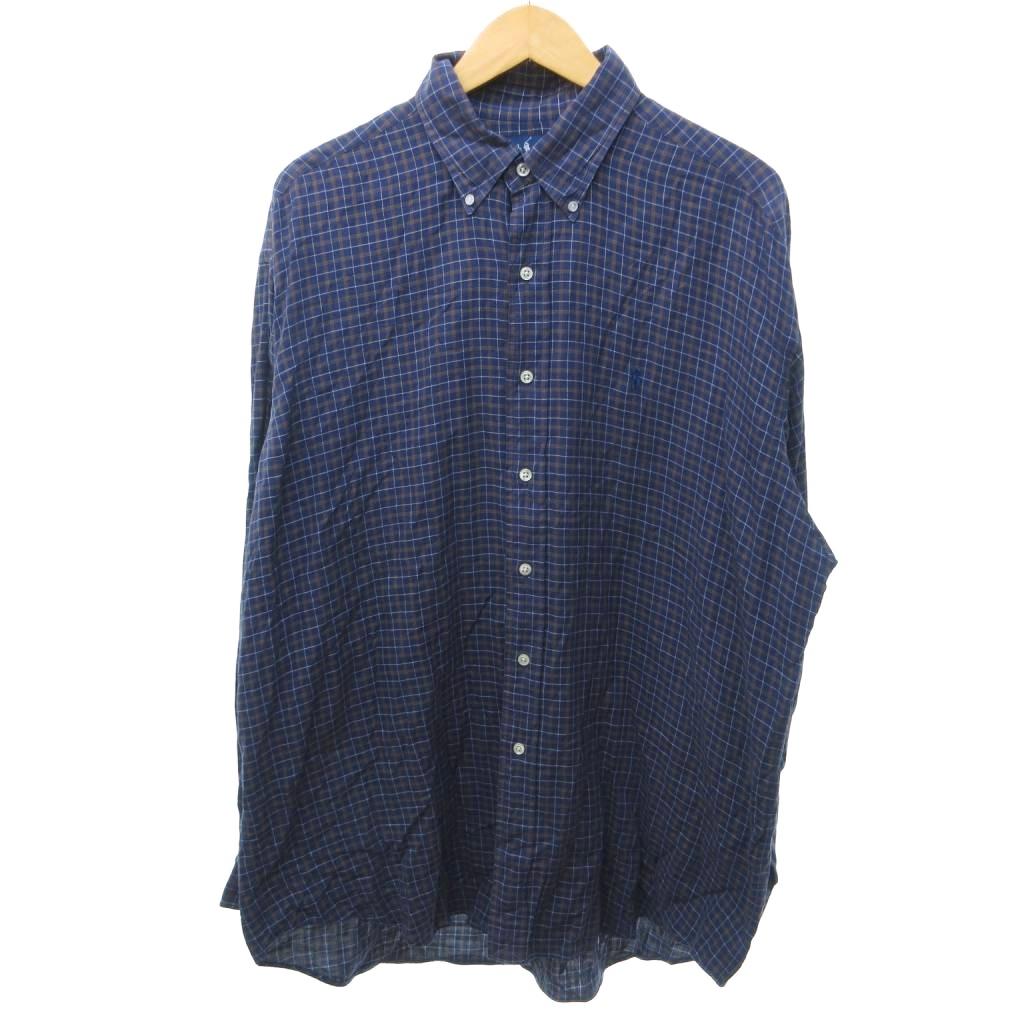 【中古】ポロ バイ ラルフローレン Polo by Ralph Lauren チェックシャツ ボタンダウンカラー 香港製 長袖 紺 ネイビー L /HW メンズ 【ベクトル 古着】 260617ブランドポロ バイ ラルフローレン Polo ...