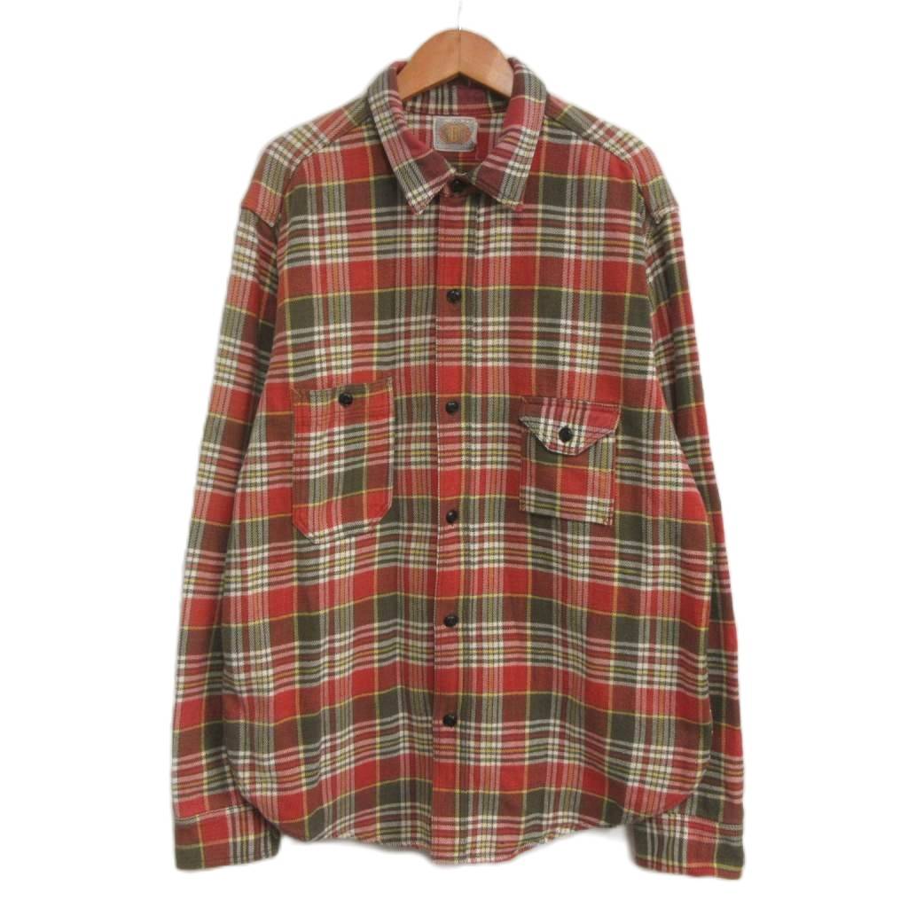【中古】ブートレガース BOOTLEGGERS REUNION HIGH FLYER ヘビーネルシャツ チェック柄 長袖 17 赤 レッド メンズ 【ベクトル 古着】 260711表記サイズ17実寸サイズ肩幅：48cm　身幅：59cm　着丈...