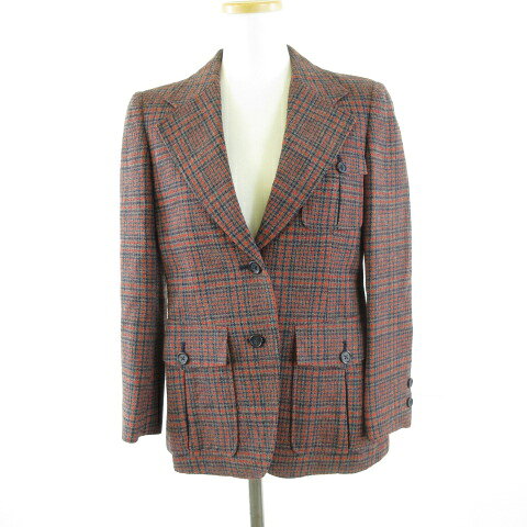 【中古】SANYO BLAZER ジャケット ブレザー 長袖 チェック 赤 紺 S *T449 レディース 【ベクトル 古着】 260108表記サイズS実寸サイズ肩幅：36cm　身幅：42cm　袖丈：51cm　着丈：61.5cm　　素材表 ...