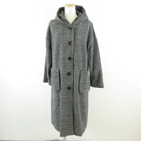 【中古】SUNFLOWER EIGHT コート ロング 長袖 フーディー チェック 黒 L *T321 レディース 【ベクトル 古着】 260325表記サイズL実寸サイズ肩幅：62cm　身幅：58cm　袖丈：44cm　着丈：102cm　　素...