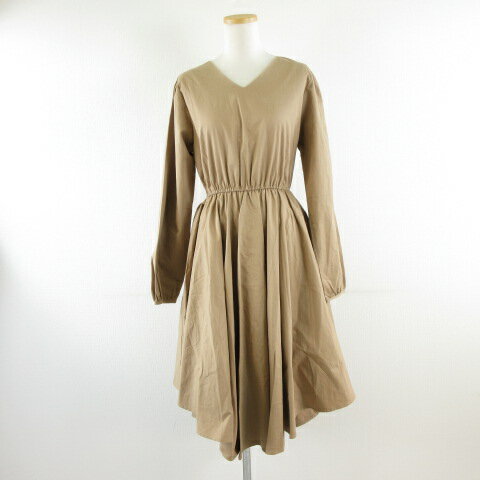 【中古】未使用品 DHOLIC DEAR ワンピース ロング フレア 長袖 アシメ ベージュ F *A257 レディース 【ベクトル 古着】 260410表記サイズF実寸サイズ肩幅：37cm　身幅：42cm　袖丈：62cm　総丈：105cm...