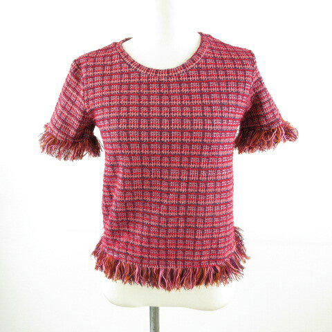 【中古】ザラ トラファルック ZARA Trafaluc カットソー チェック 半袖 ツイード フリンジ 赤 ピンク S *A413 レディース 【ベクトル 古着】 260629ブランドザラ トラファルック ZARA Trafaluc表記サ...